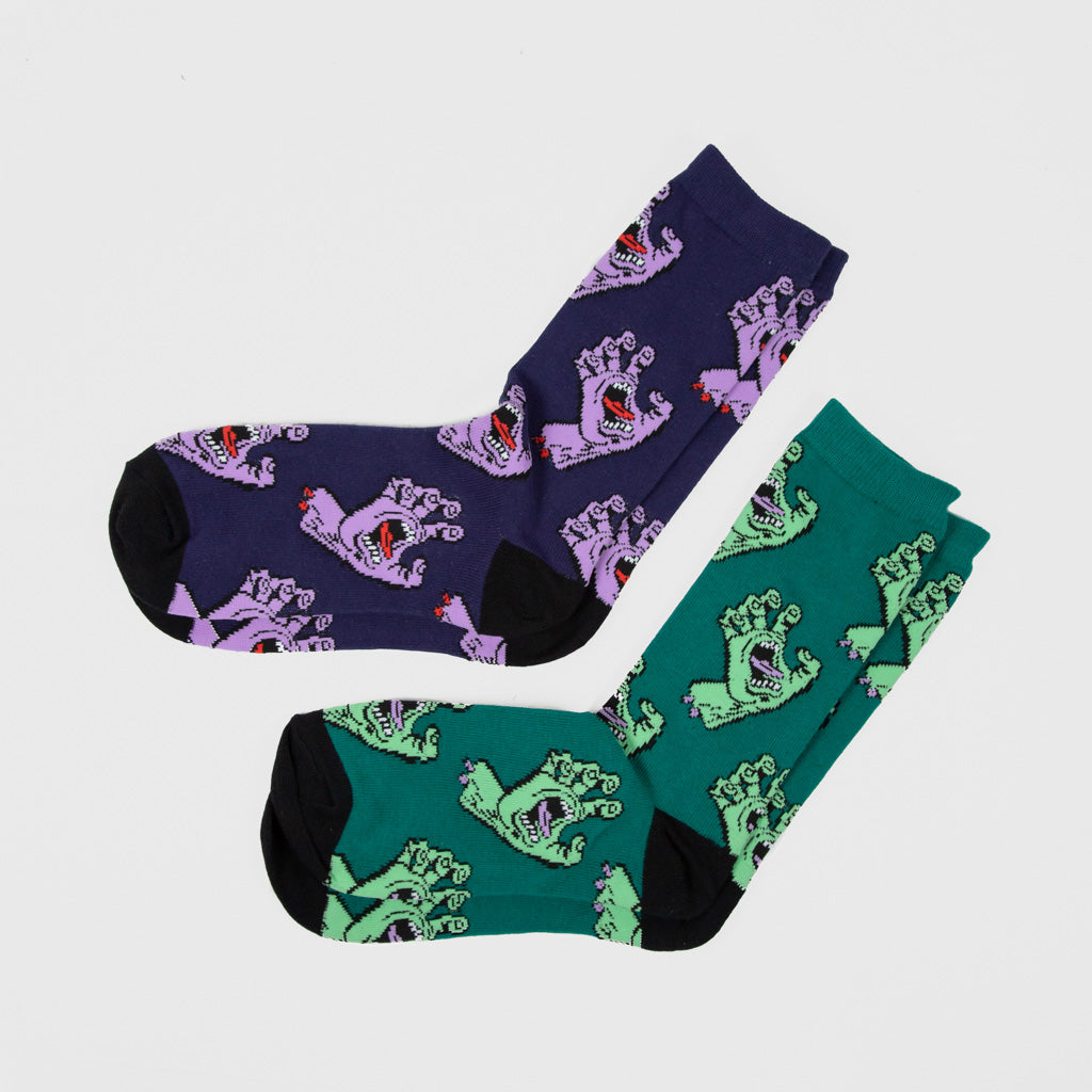 Santa Cruz - Multi Screaming Hand Socks (2 Pack) - Verdigris / Navy ...